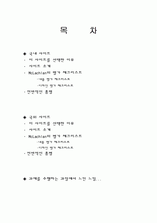 McLachlan의 평가 체크리스트에 따른 국내외 사이트분석