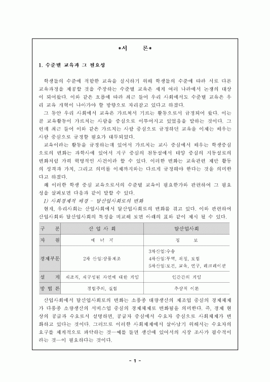 7차교육과정 ; 수준별 교육과 그 사례
