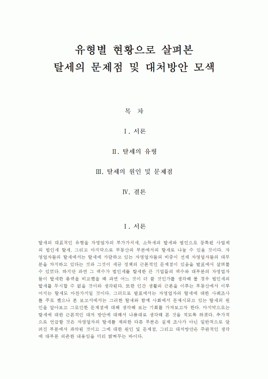 유형별 현황으로 살펴본 탈세의 문제점 및 대처방안 모색