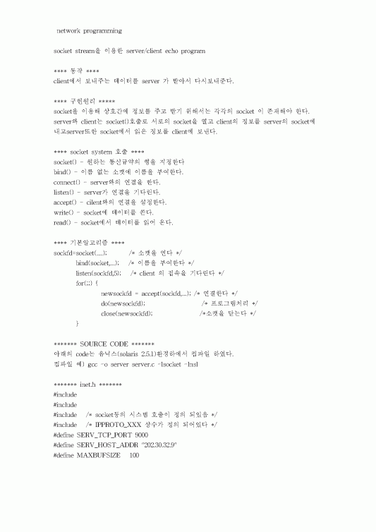socket stream을 이용한 server/client echo program