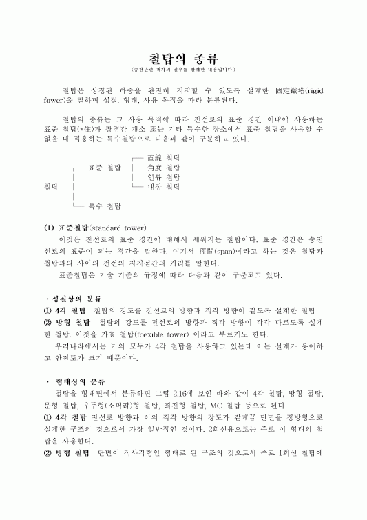 철탑의 종류 레포트 자료