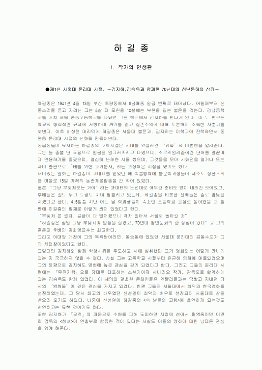 하길종론 레포트 자료