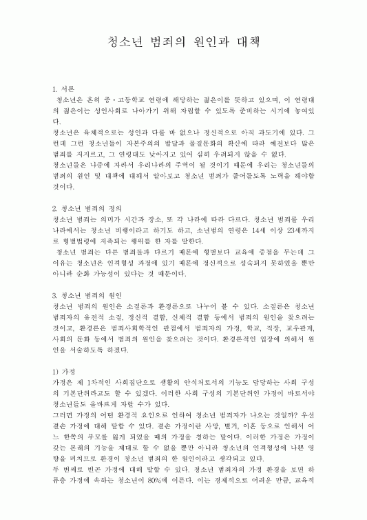청소년 범죄의 원인과 대책 - 청소년 범죄의 정의, 원인, 현상, 대책