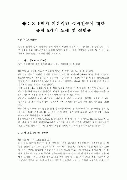 2. 3. 5인의 기본적인 공격전술에 대한 유형 6가지 도해 및 설명HAND SIGNAL 도해 및 설명