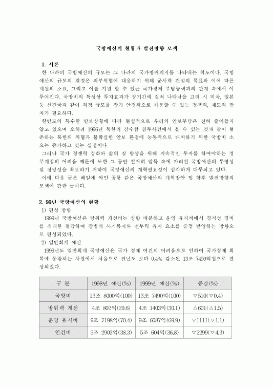 국방예산의 현황과 발전방향 모색
