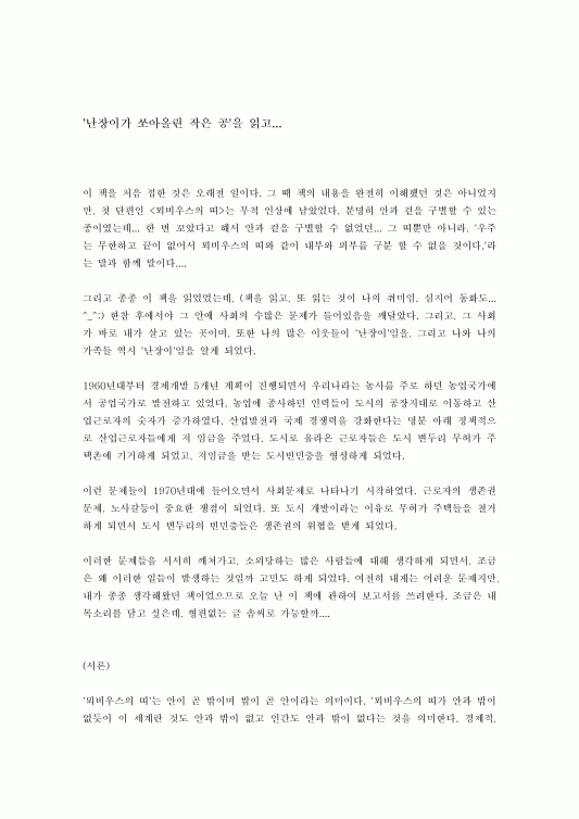 [인문과학] [독후감] 난장이가 쏘아올린 작은 공을 읽고