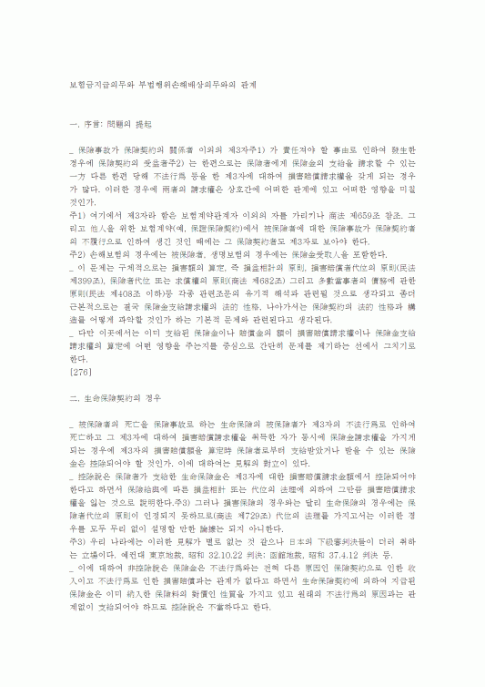 보험금지급의무와 부법행위손해배상의무와의 관계