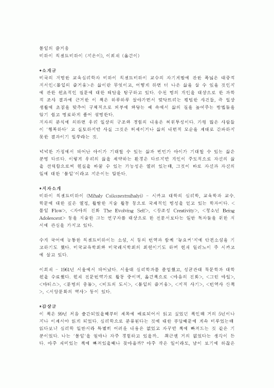 몰입의 즐거움 감상글