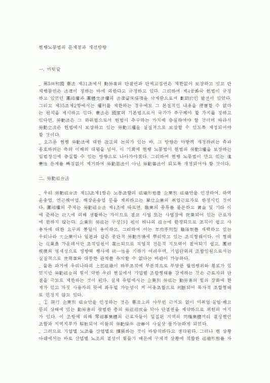 현행노동법의 문제점과 개선방향