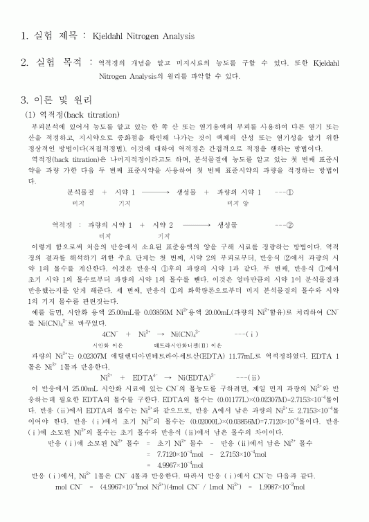 Kjeldahl Nitrogen Analysis(켈달 질소 정량)
