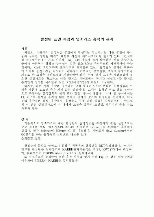 활성탄 표면 특성과 염소가스 흡착의 관계