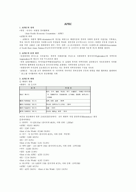 APEC(Asia-Pacific Economic Cooperation : APEC)  아시아․태평양 경제협력체