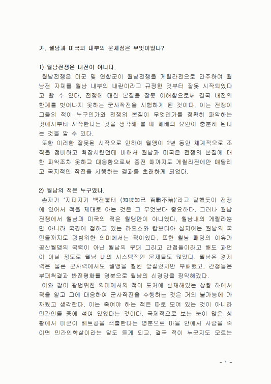 월남과 미국의 내부의 문제점. 그리고 전쟁원칙에서 본 패전(敗戰)의 원인
