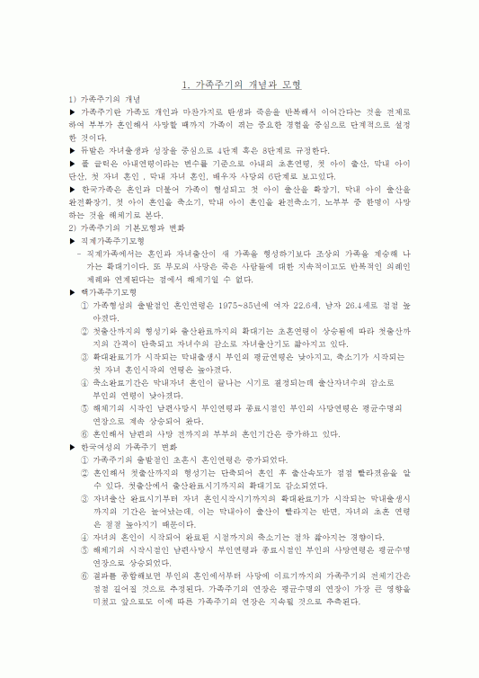 가족주기의  개념과 모형/ 한국가족의 주기