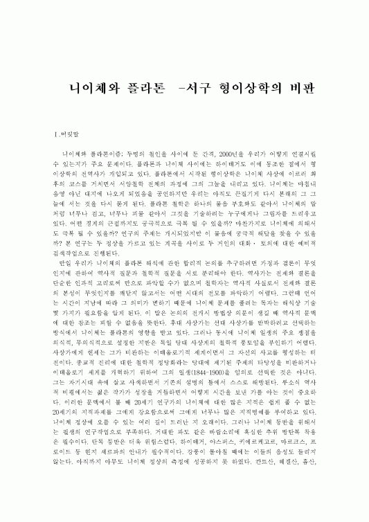 니이체와 플라톤  -서구 형이상학의 비판