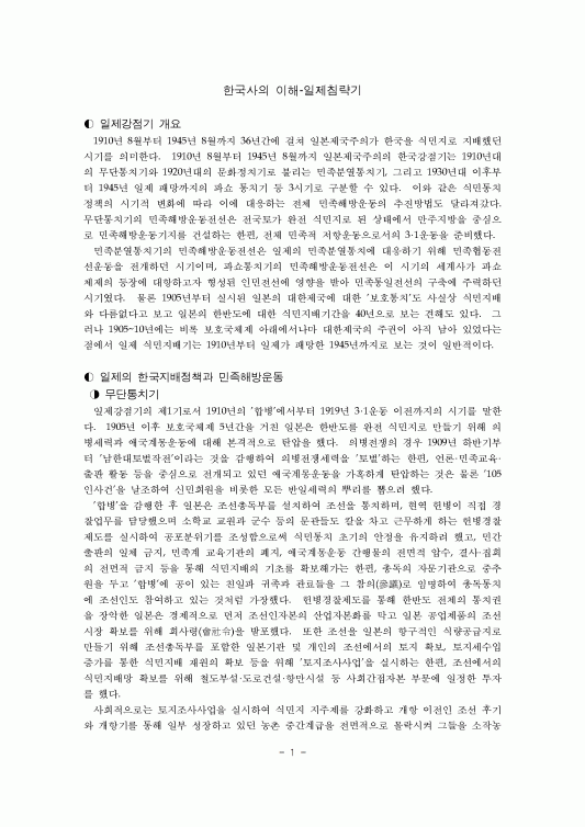 한국사의 이해, 일제강점기