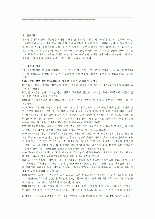 이상의 문학세계