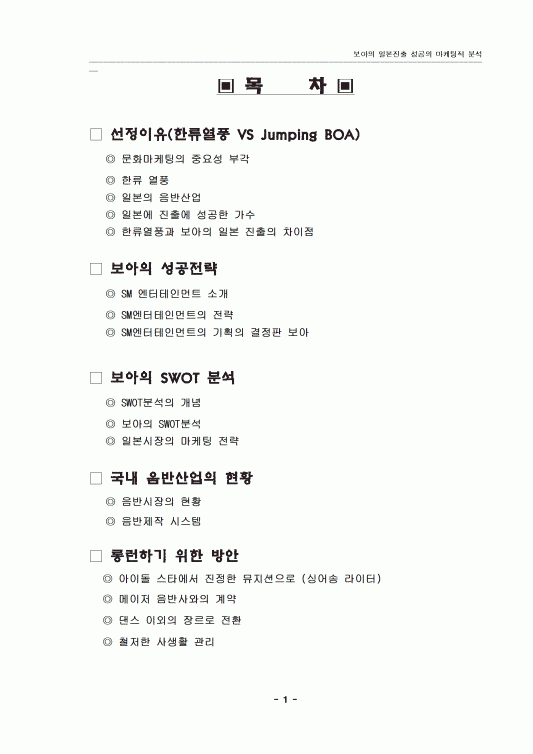 보아의 일본 진출 성공의 마케팅적 분석