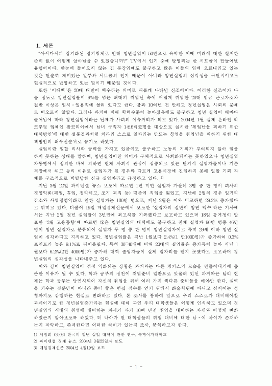청년실업에 대한 의식조사와 실태 연구 (서울,경기 지역 대학생을 대상으로)