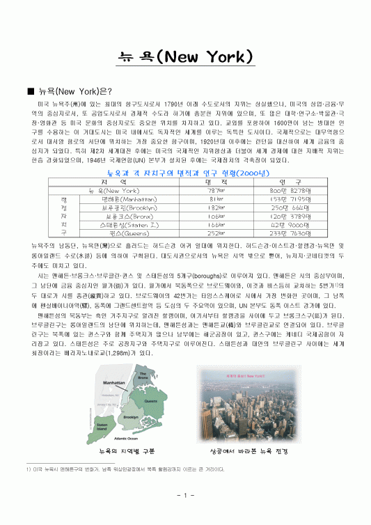 뉴욕의 각 자치구(boroughs)의 현황