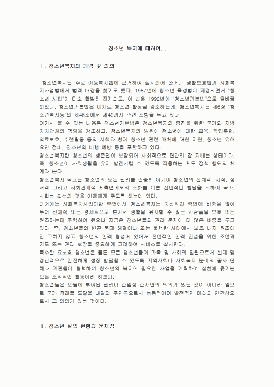 [사회복지] 청소년 복지에 대하여