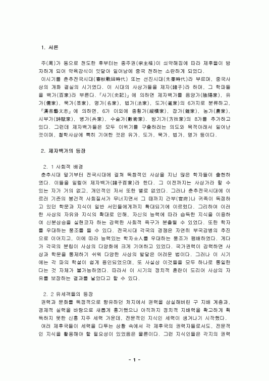 제자백가 제자백가의 구성 제자백가의 등장 유가 도가 음양가 법가 명가