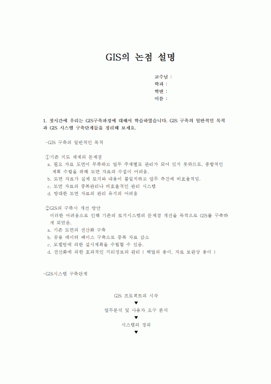 GIS체계의 논점 자료