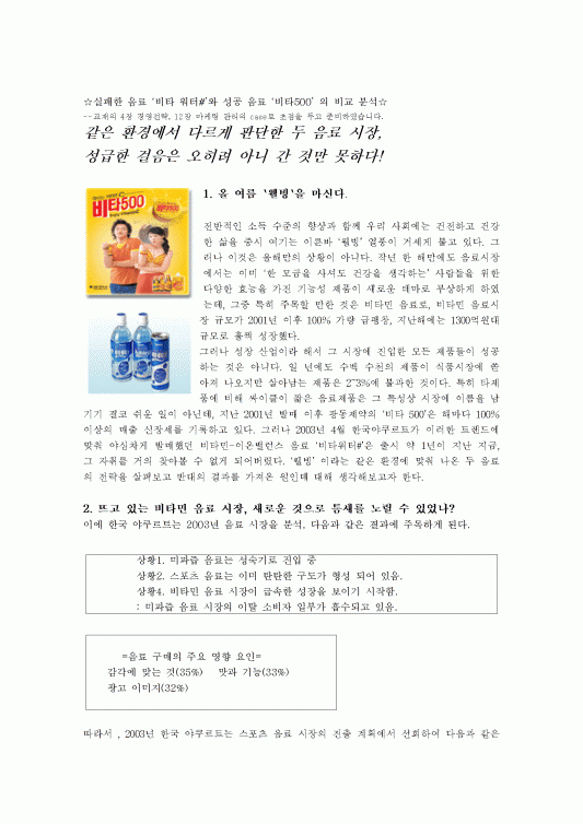 비타워터와 비타500 비교분석