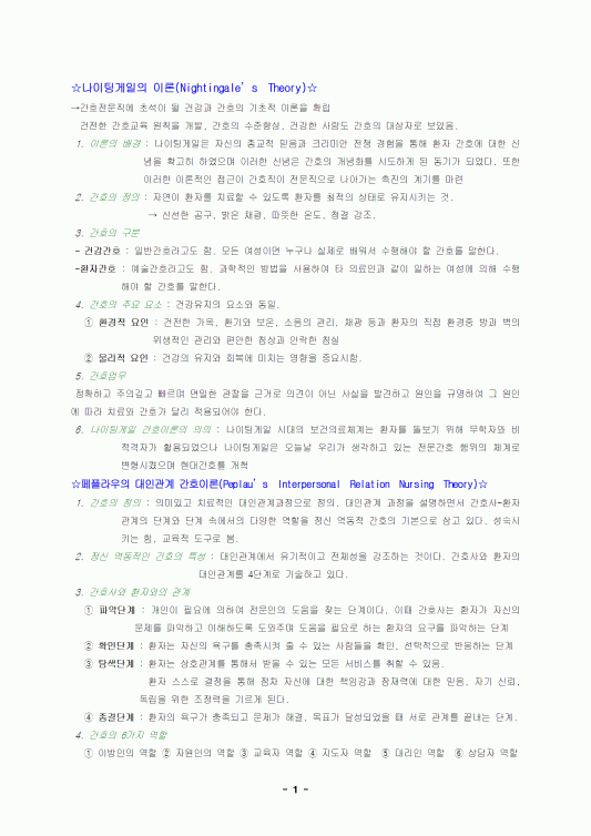간호이론 나이팅게일의 이론