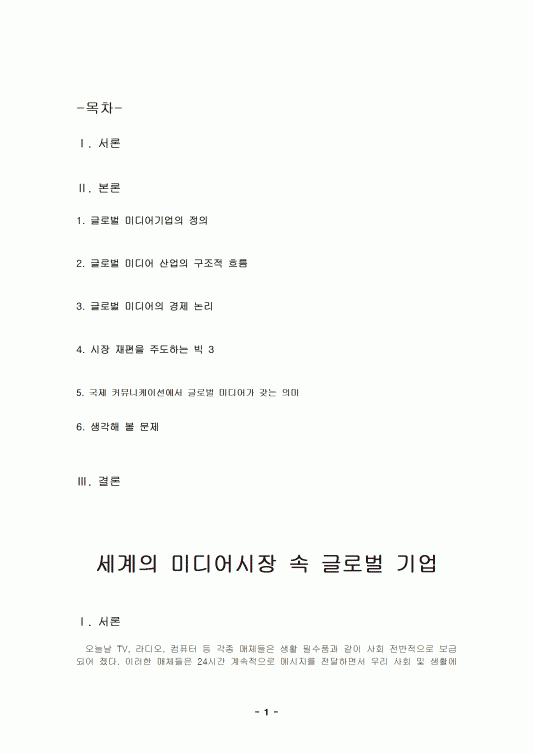 세계의 미디어시장 속 글로벌 기업