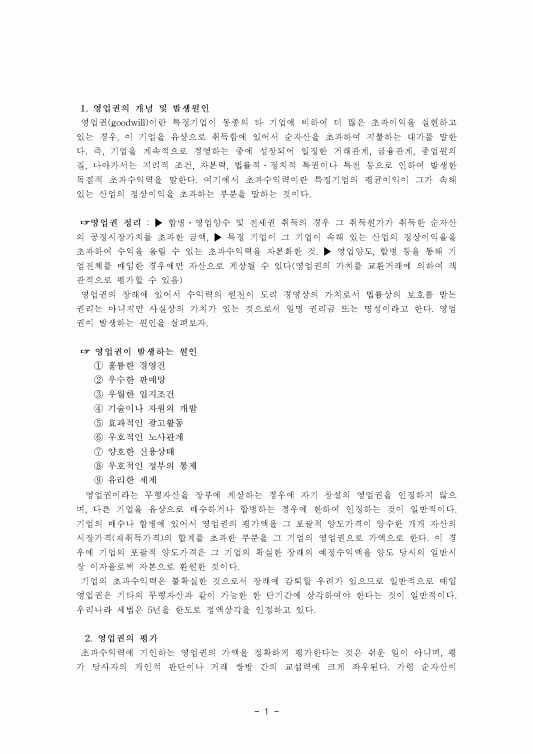 영업권의 화폐가치