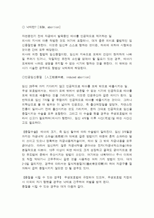 낙태에 관한 소개와 찬성의 입장