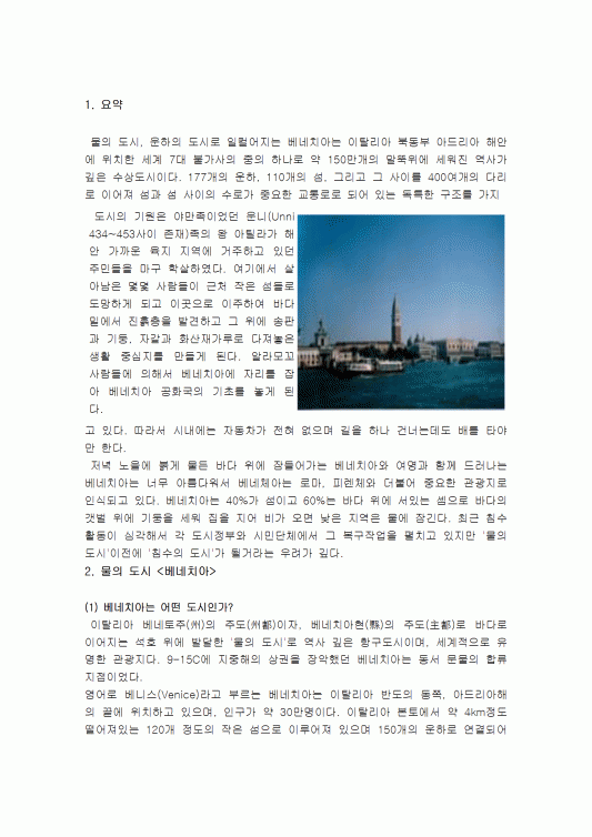 베니스의 침하원인과 분석 및 해결방안