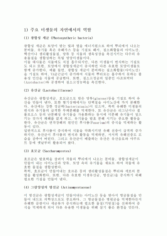미생물의 자연에서의 역할과 유용한 미생물을 인간이 이용하는 예