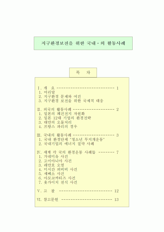 지구환경보전을 위한 국내ㆍ외 활동사례