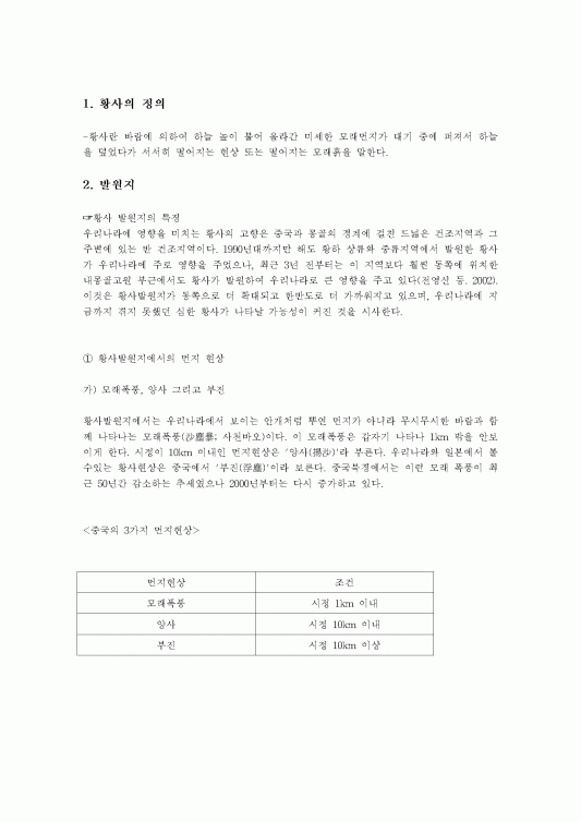 [자연과학] 황사현상에 대하여