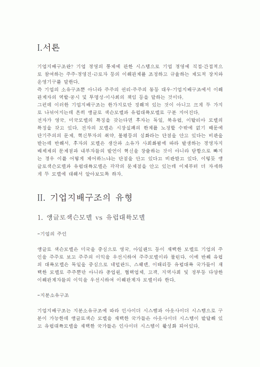 기업지배구조의 유형