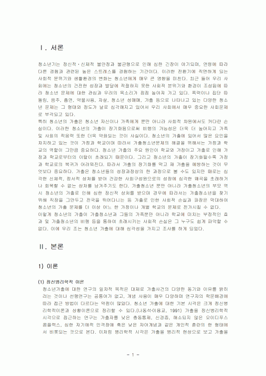 청소년 가출의 실제
