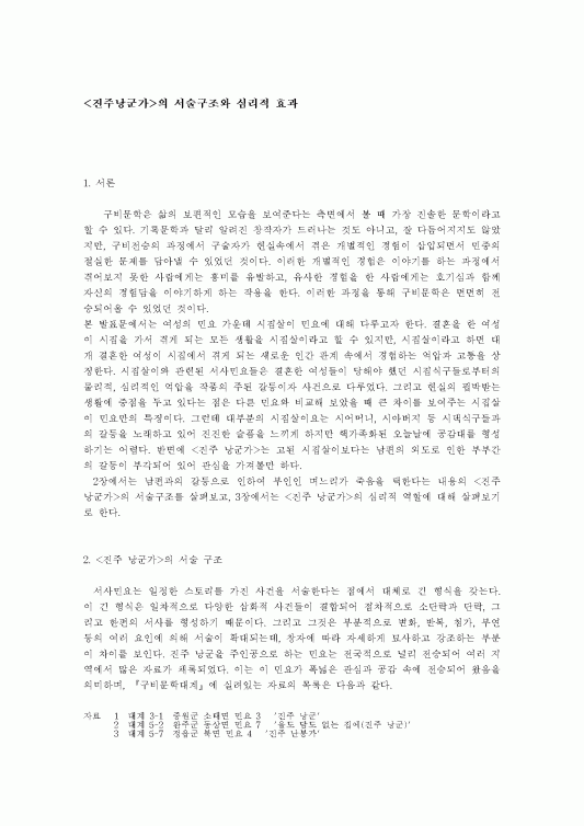 <진주낭군가>의 서술구조와 심리적 효과