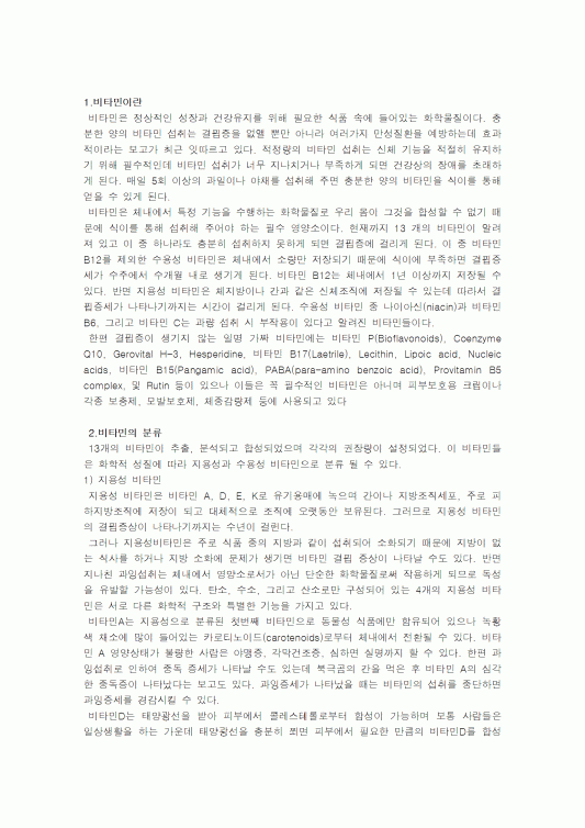 비타민의 역할과 함유식품