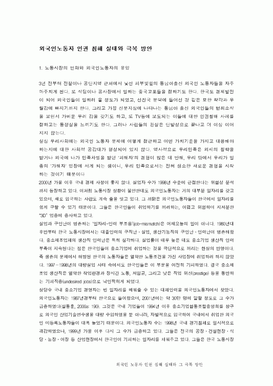 [사회과학] 외국인노동자 인권 침해 실태와 극복 방안