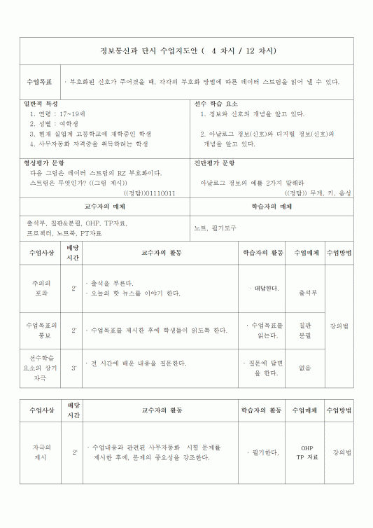 수업 지도안(부호화)