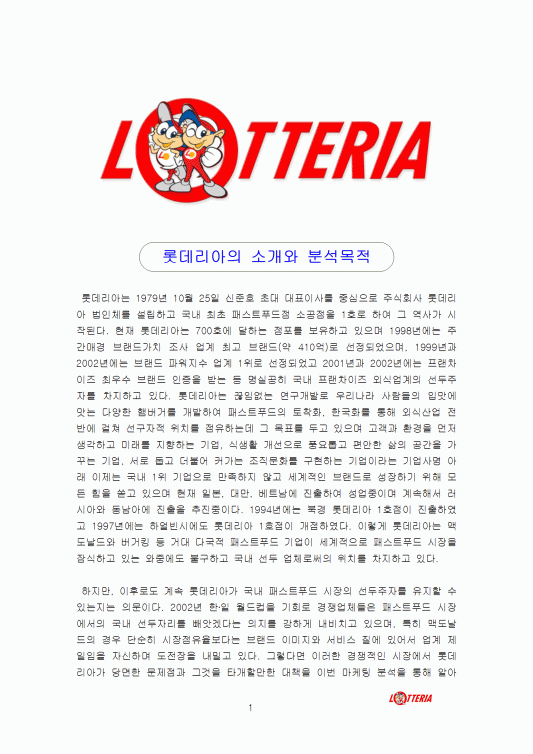 롯데리아의 종합 마케팅 분석과 실례 적용