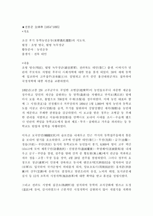 동학농민운동(東學農民運動) 지도자 전봉준