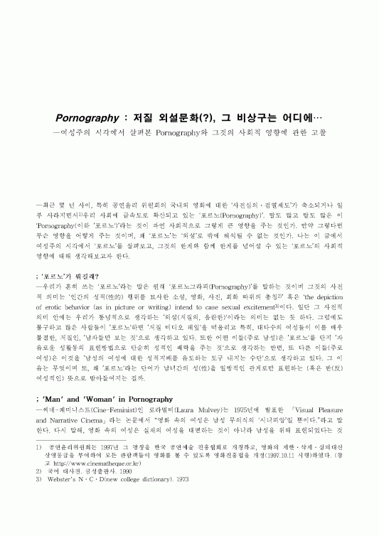 [포르노그라피]여성주의 시각에서 살펴본 Pornography와 그것의 사회적 영향에 관한 고찰