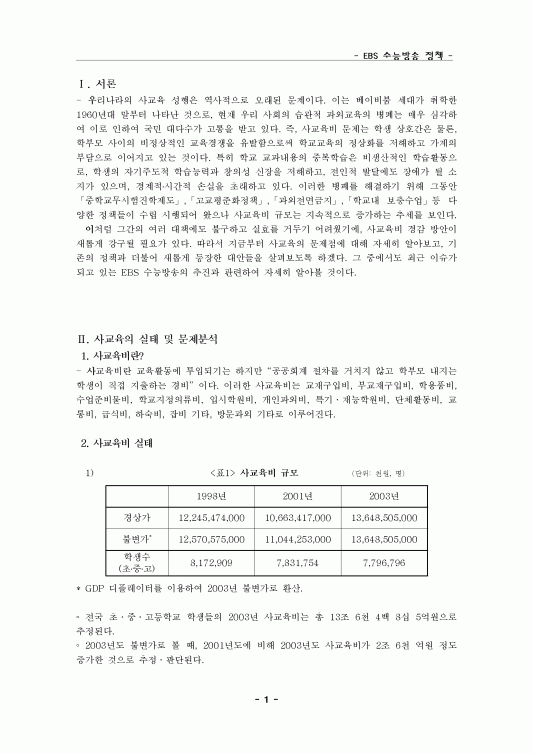 EBS 수능강의 레포트 자료