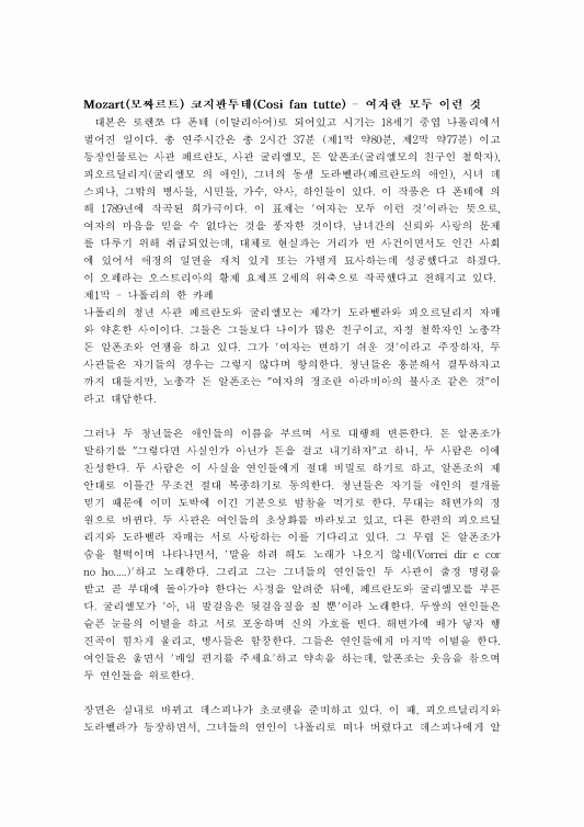 코지판투테(Cosi fan tutte)대하여