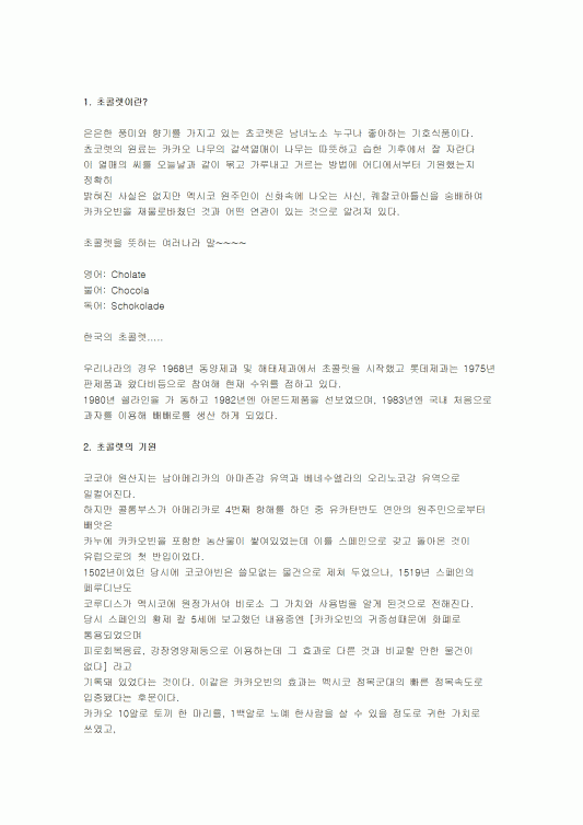 쵸콜렛의 기원 만드는법 종류