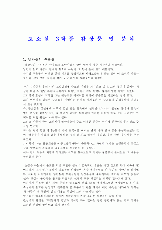 [고소설]3작품 감상문(구운몽, 양반전, 춘향전)