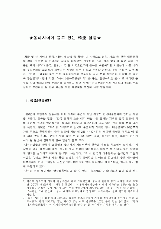 동아시아에 불고 있는 韓流 열풍